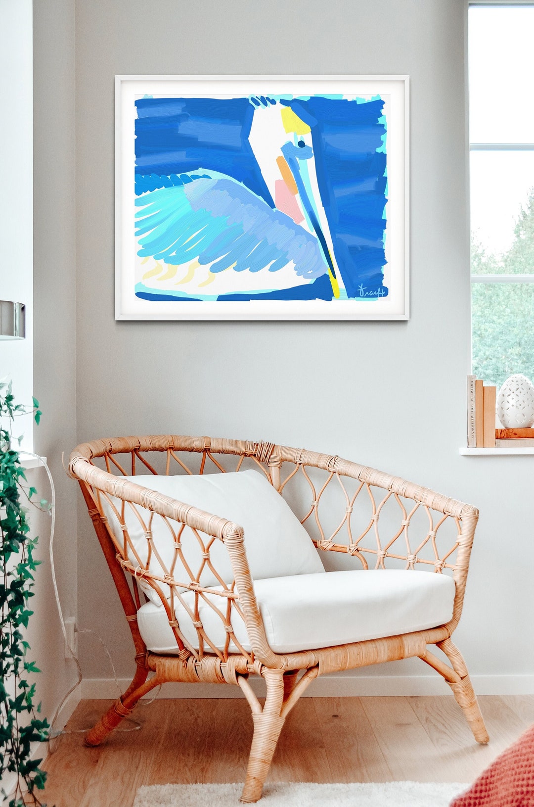 Abstract Pelican Art Print, Colorful Ocean Bird Wall Art by Kelly ...
