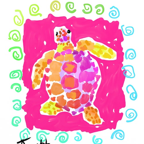 Blue Green Aqua Sea Turtle by Kelly Tracht Preppy Art Key - Etsy