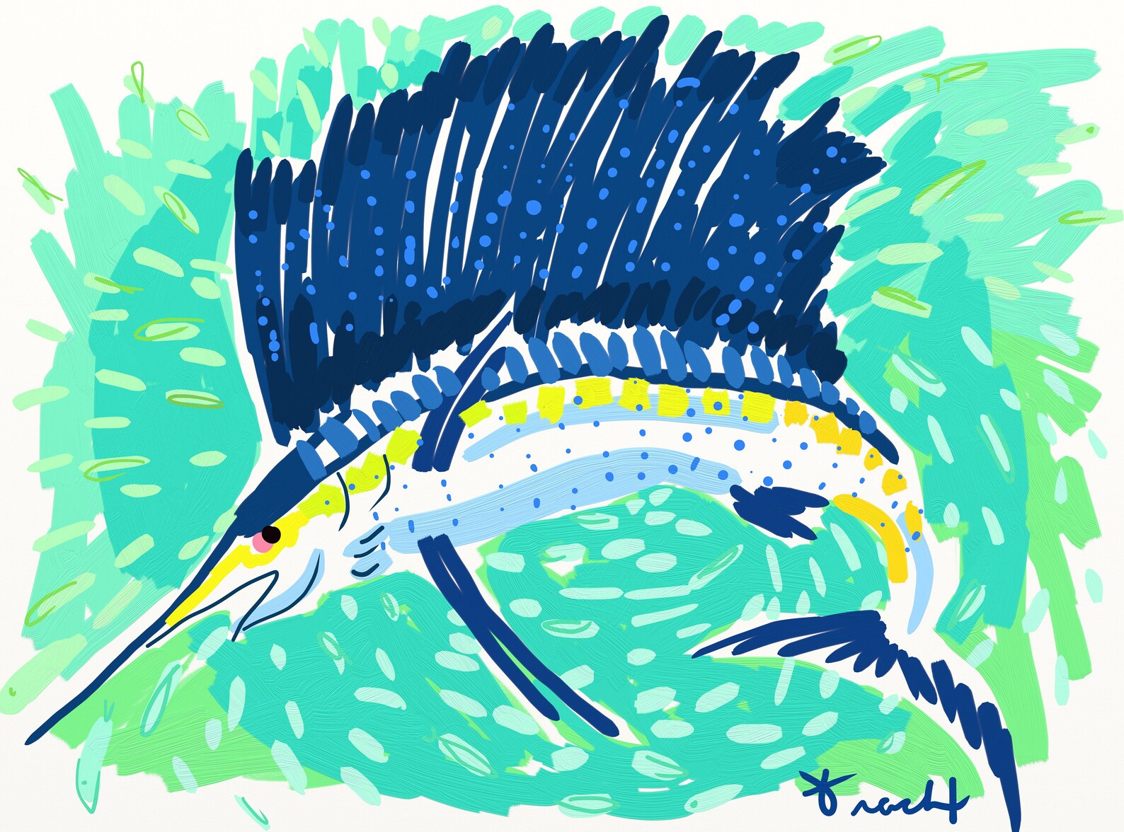 Blue Sailfish Art Print, Nautical Decor by Kelly Tracht, Ocean ...
