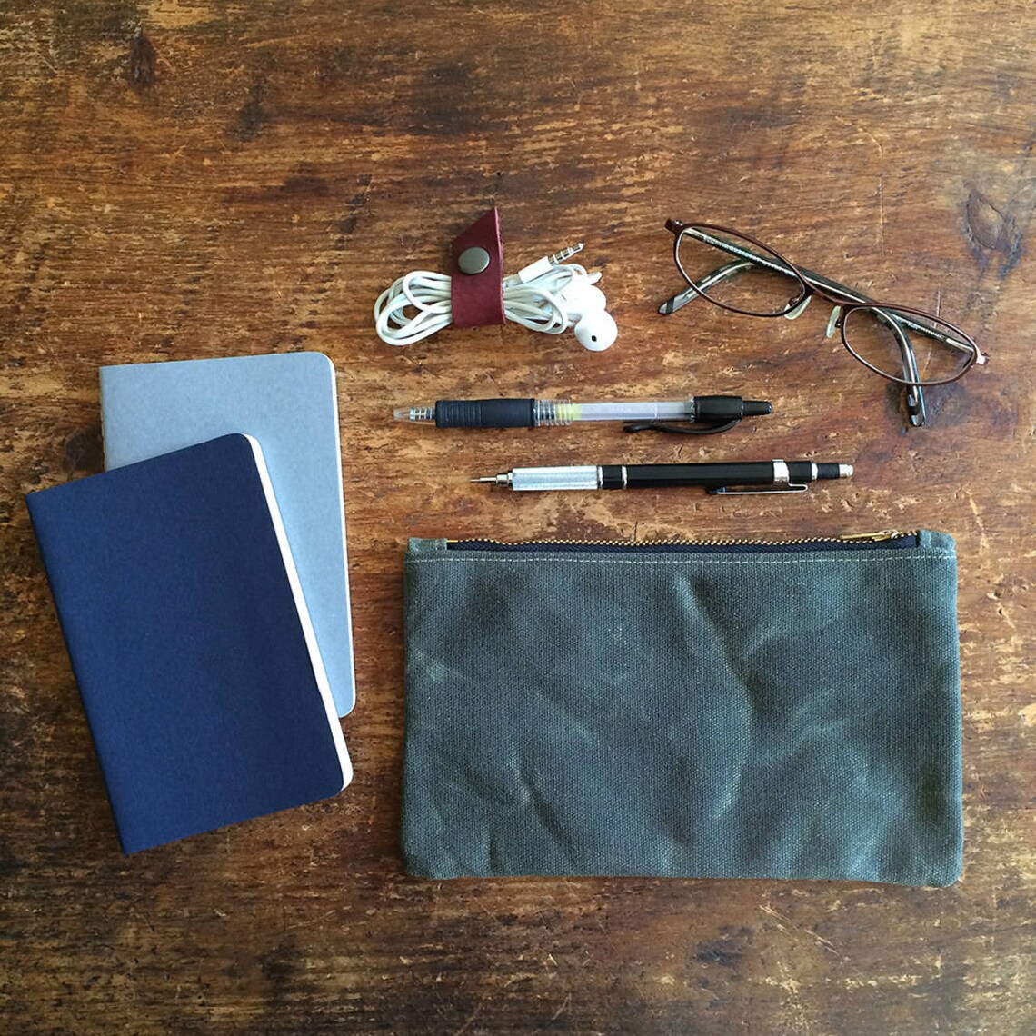 Dark Olive Waxed Canvas Pouch, Waxed Canvas, Zipper Pouch, Pencil Case ...