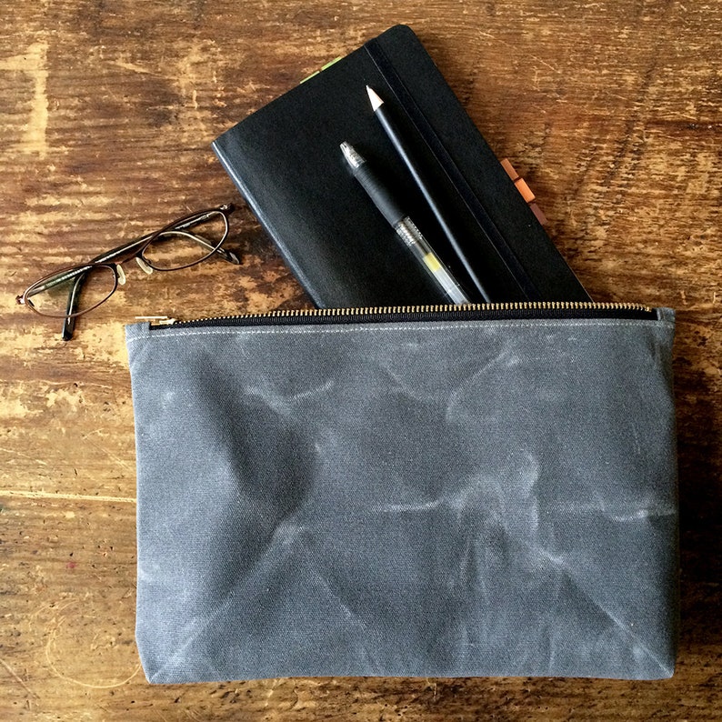 Gray Utility Pouch Trio Set Waxed Canvas Pouch With Brass - Etsy