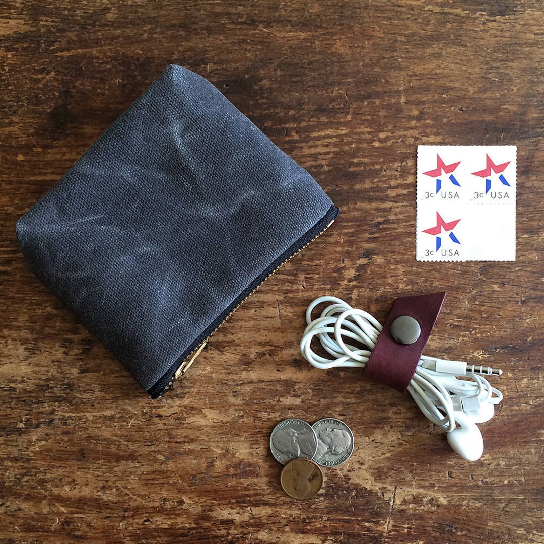 Mini Waxed Canvas Pouch With Brass Zipper, Minimalist Style Utility ...