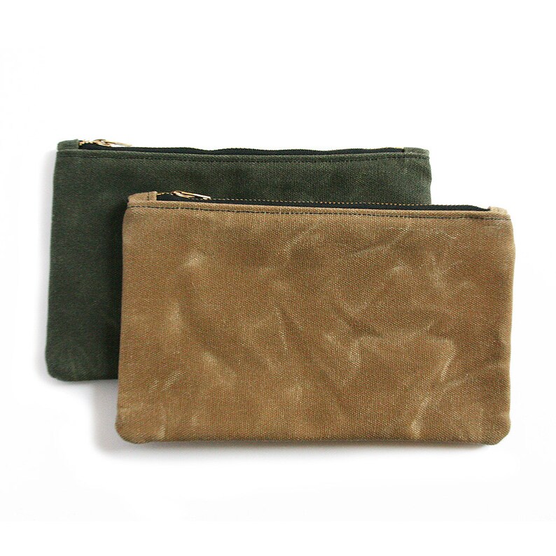 Dark Olive Waxed Canvas Pouch, Waxed Canvas, Zipper Pouch, Pencil Case ...