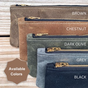 Chestnut Slim Waxed Canvas Zipper Pouch, Pen Pencil Pouch, Art Supply ...
