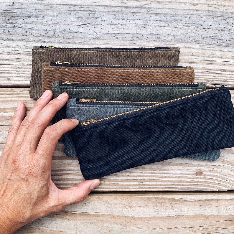 Chestnut Slim Waxed Canvas Zipper Pouch, Pen Pencil Pouch, Art Supply ...