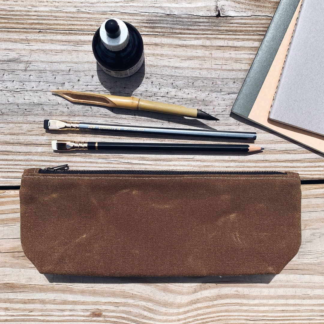 Chestnut Slim Utility Waxed Canvas Zipper Pouch, Pen Pencil Pouch, Art ...