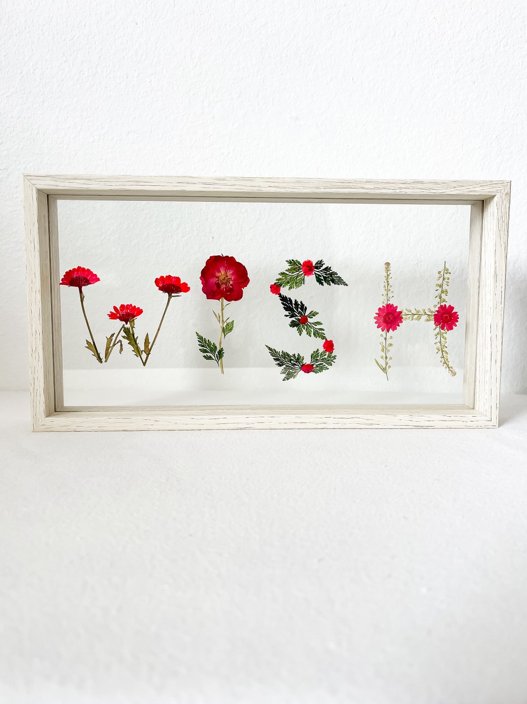 Dried Pressed Flower Word Art WISH | Dried Flower Frame | Floral Art ...