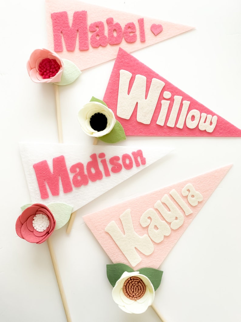 Felt Floral Name Pennant Flags Custom Pennants Custom - Etsy