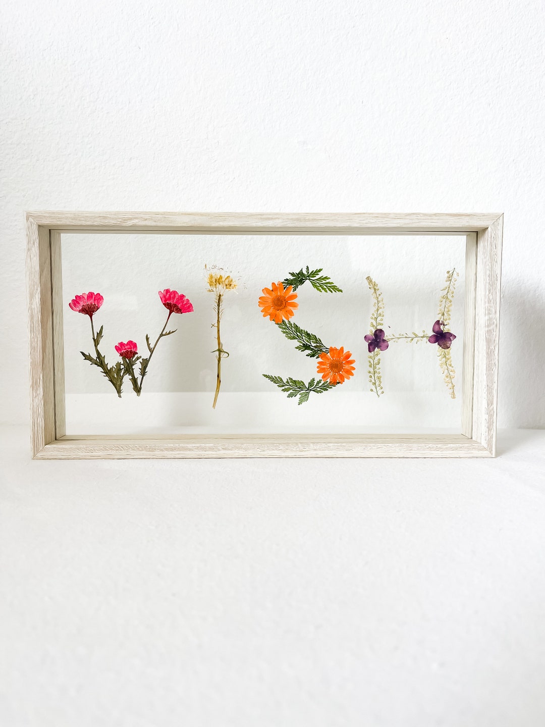 Dried Pressed Flower Word Art WISH | Dried Flower Frame | Floral Art ...