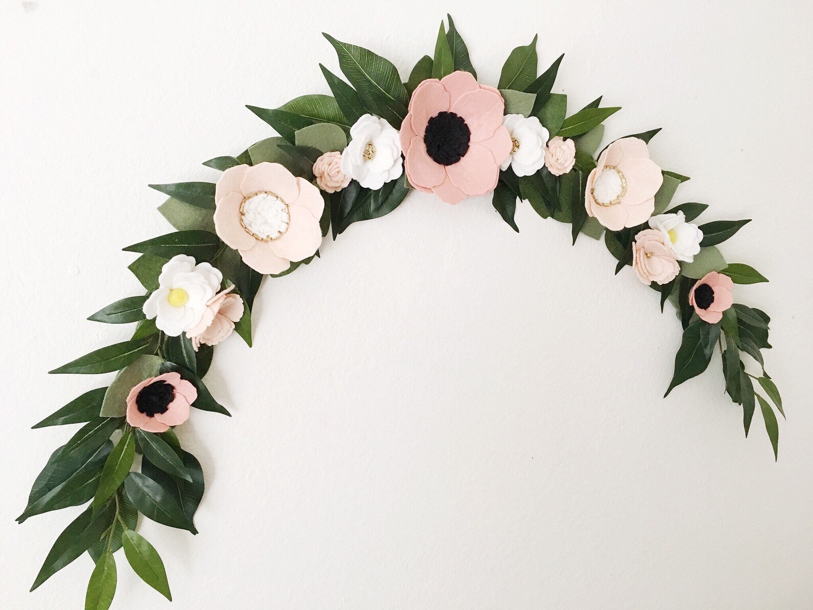 Large Swag Garland Wood Round Garland Felt Flower | Etsy