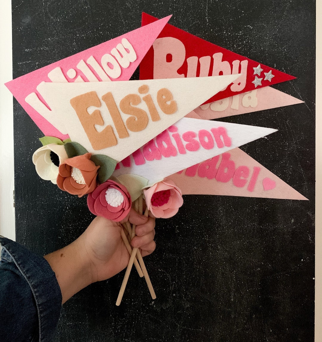 Felt Floral Name Pennant Flags Custom Pennants Custom - Etsy