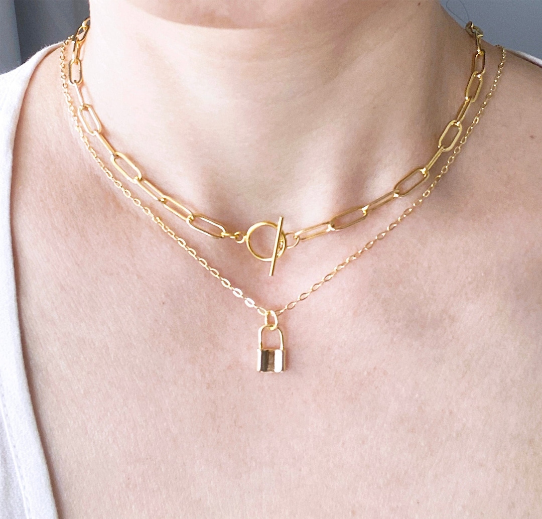 Paperclip Chain Toggle Necklace Gold Filled, Chunky Chain Choker ...