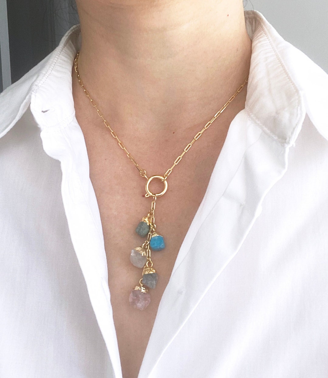 Raw Stone Family Tree Birthstone Necklace, Personalized Gift for Mom or ...