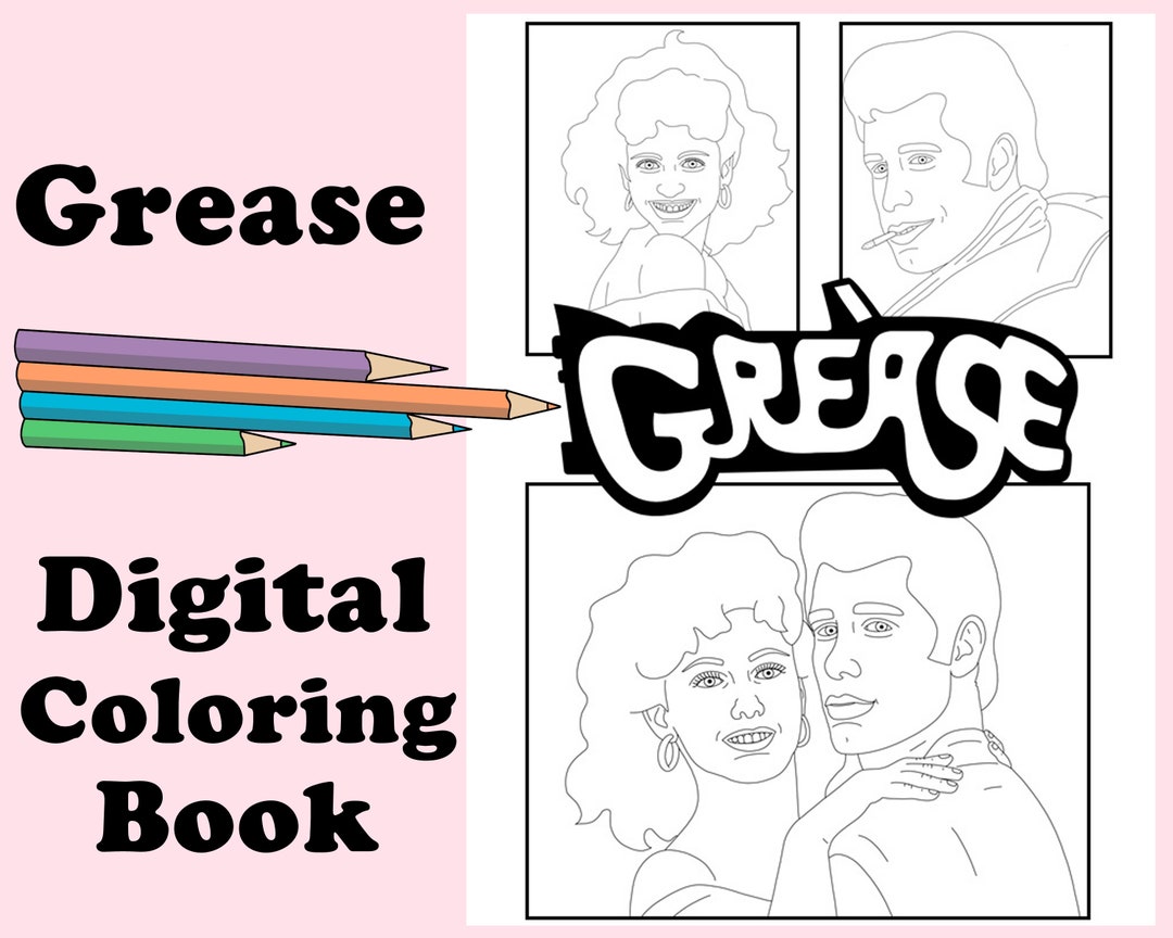 Grease Digital Adult Coloring Book // Instant Print PDF, Indoor ...