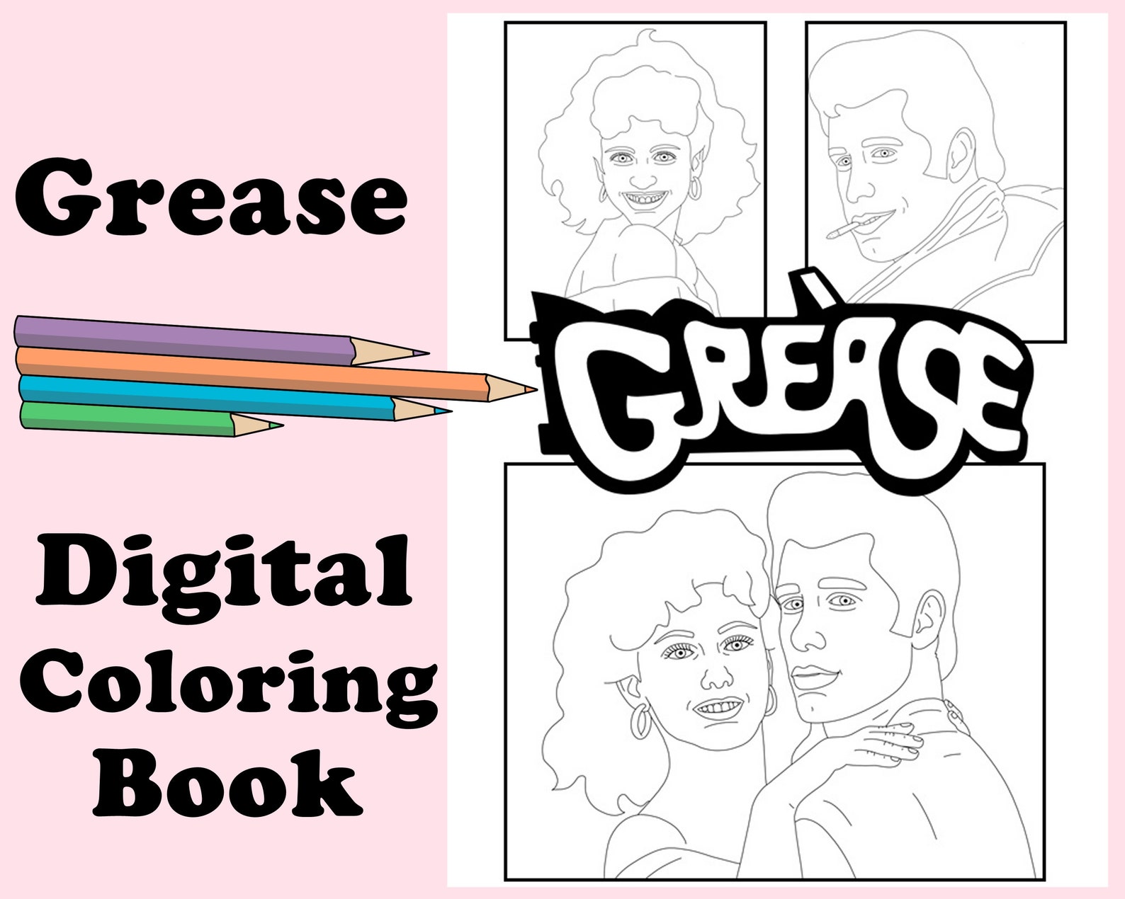 Grease Digital Adult Coloring Book // Instant Print PDF - Etsy UK