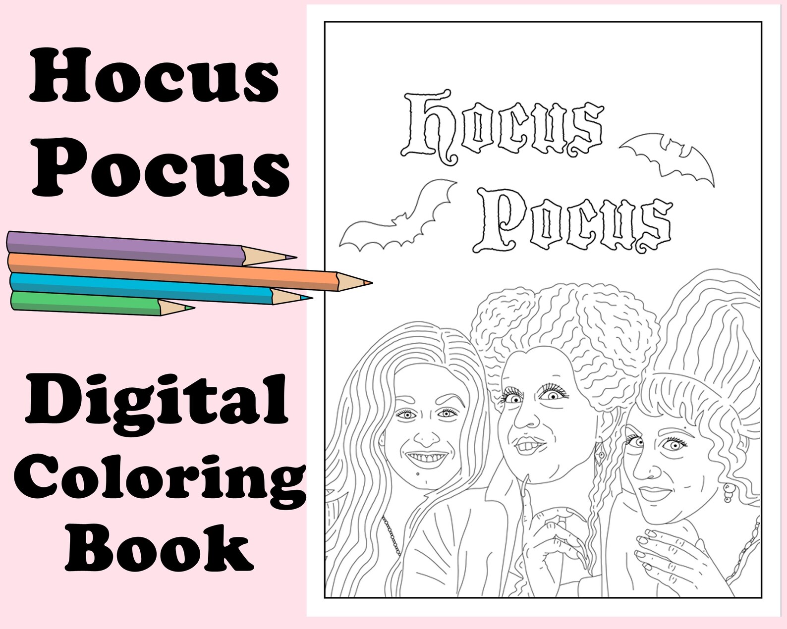 Hocus Pocus Digital Coloring Book // Instant Printable PDF, Halloween ...