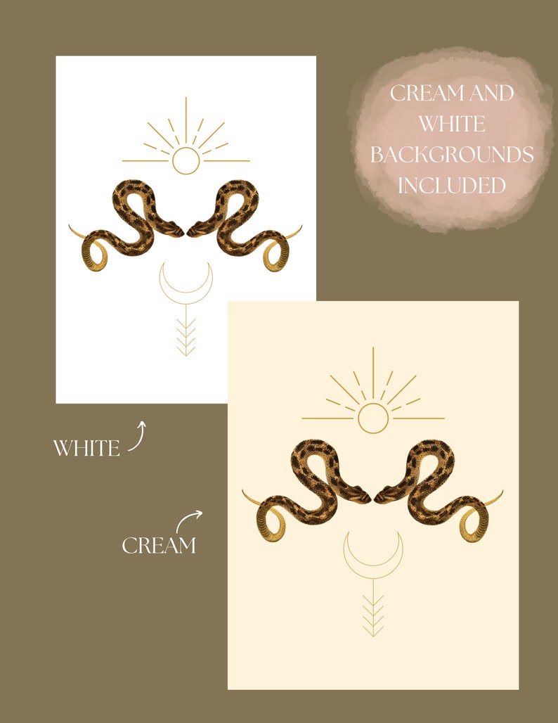 Vintage Snake Poster, Sun and Moon Snake Print, Celestial Snake Print ...