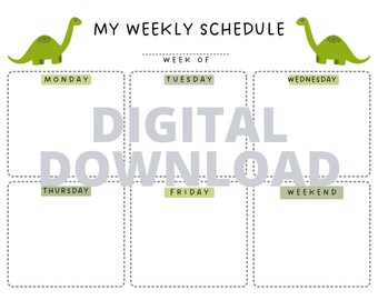 KIDS DAILY SCHEDULE Dinosaur Printable for Instant Download Horizontal ...
