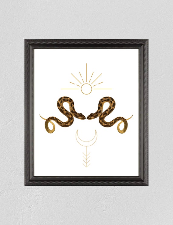 Vintage Snake Poster Sun and Moon Snake Print Celestial - Etsy