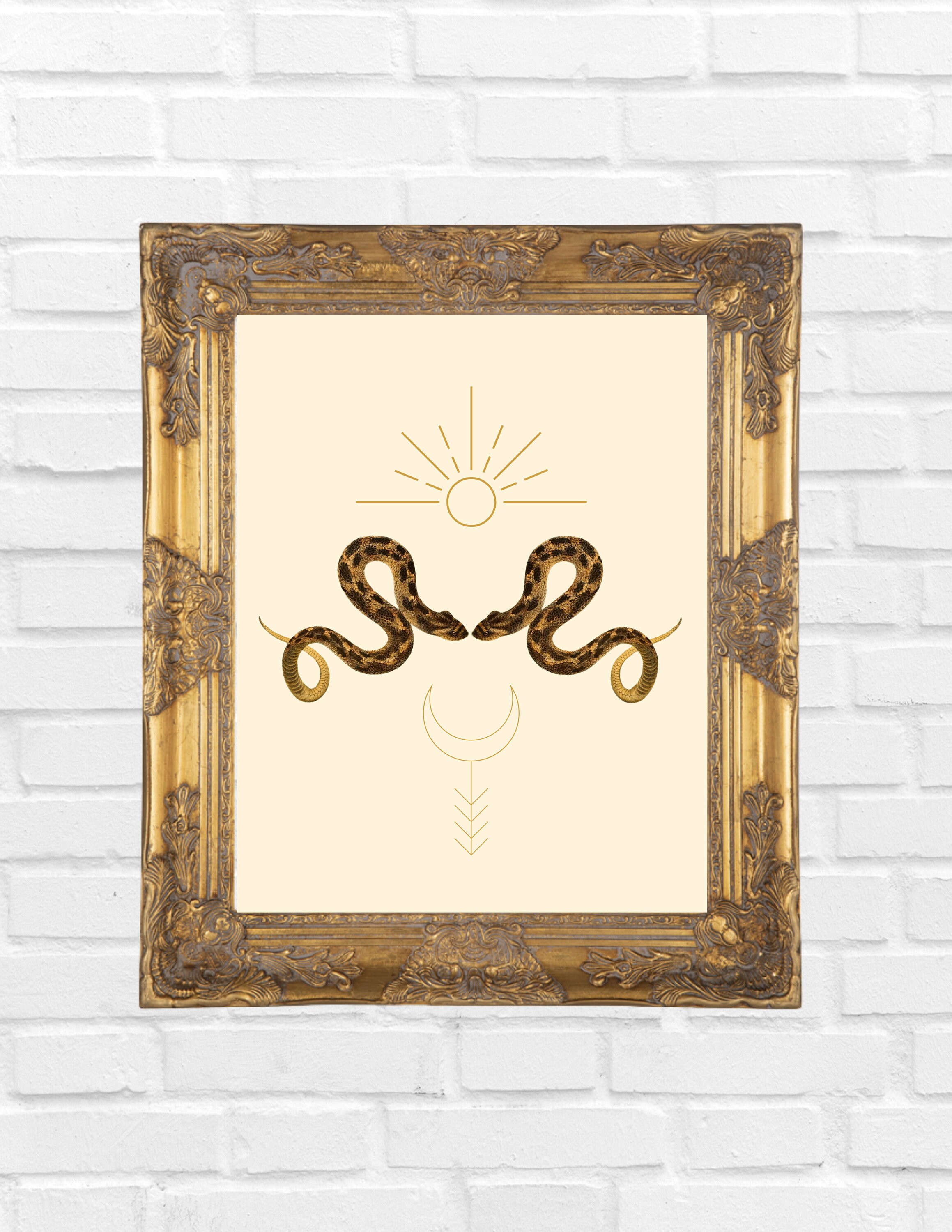 Vintage Snake Poster, Sun and Moon Snake Print, Celestial Snake Print ...