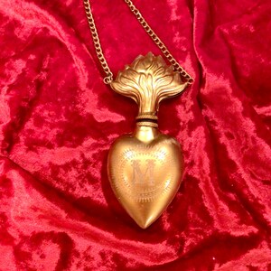 Gold, Sacred Flaming Heart Decanter Style Urn With Chain Gold Antique ...