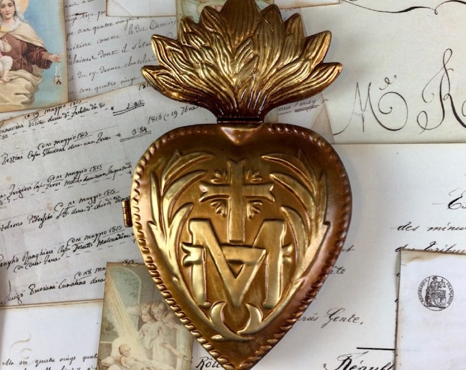 Sacred Heart Large Embossed Prayer Box or Rosary Box in Gold Antique ...