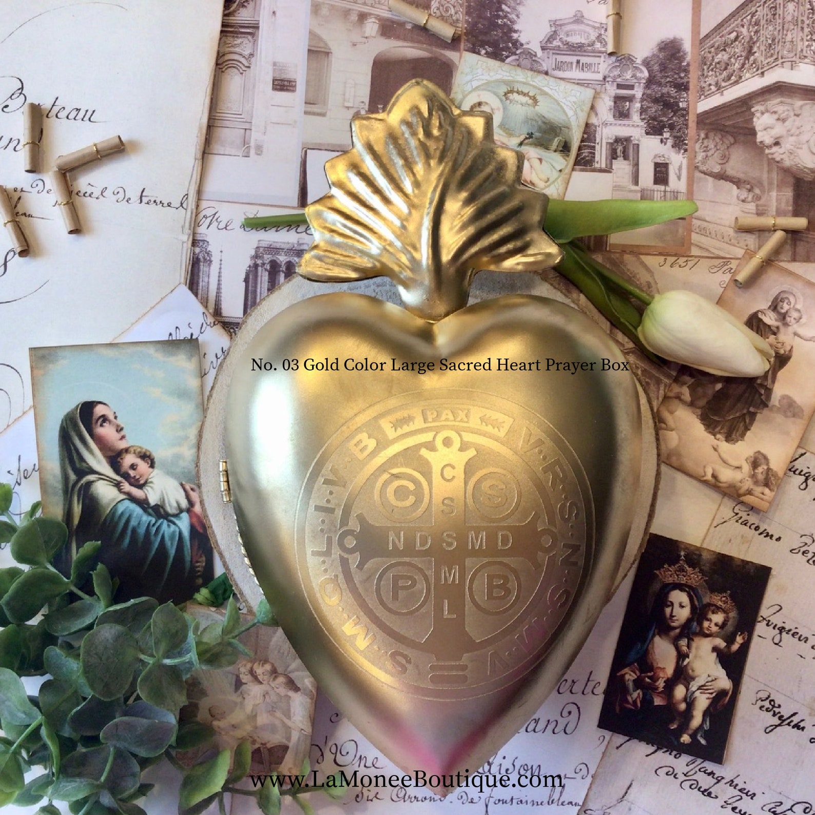 Gold Sacred Heart Prayer Box, VADE RETRO SATANA, Hanging Ornament No. 3 ...