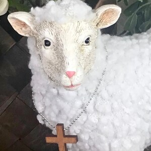 Large Standing Sheep With Crown and Crucifix Necklace, Resin Sheep ...
