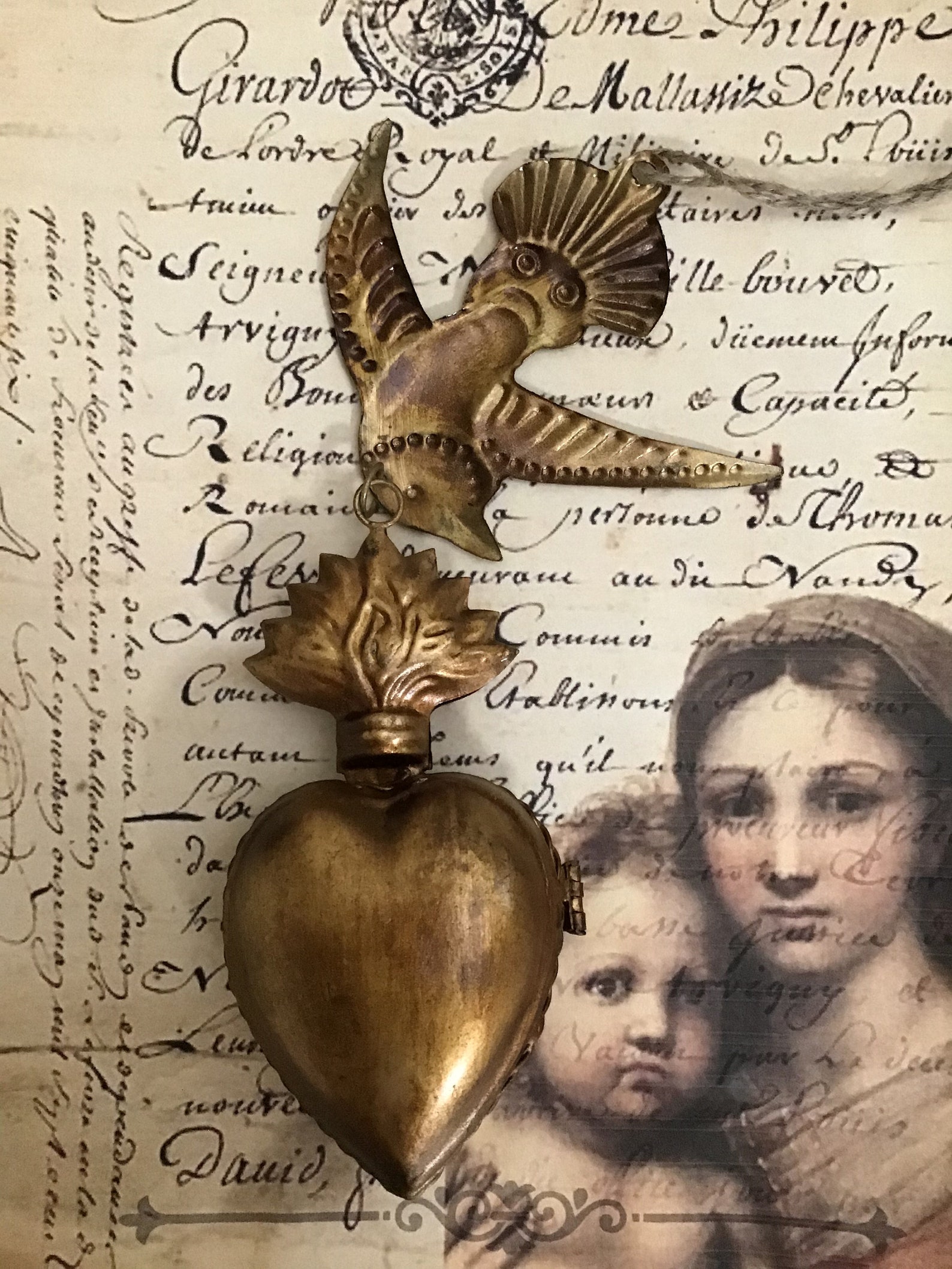 Blessed Dove Milagros in Antiqued Gold Finish Locket Style | Etsy
