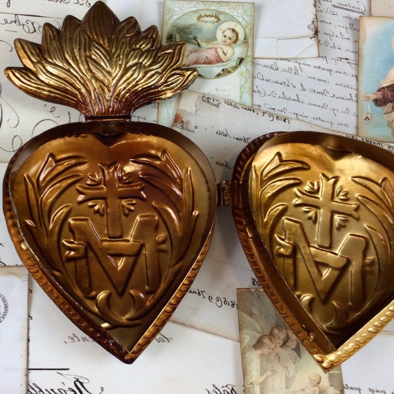 Sacred Heart Large Embossed Prayer Box or Rosary Box in Gold - Etsy