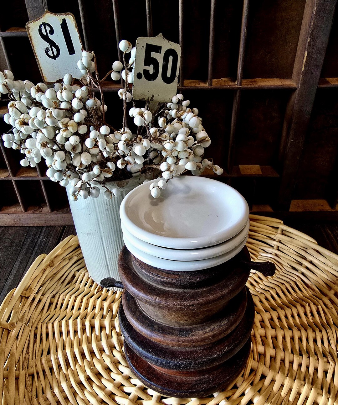 Chunky Butter Pat Vignette, White With Rolled Edge Set of Three ...