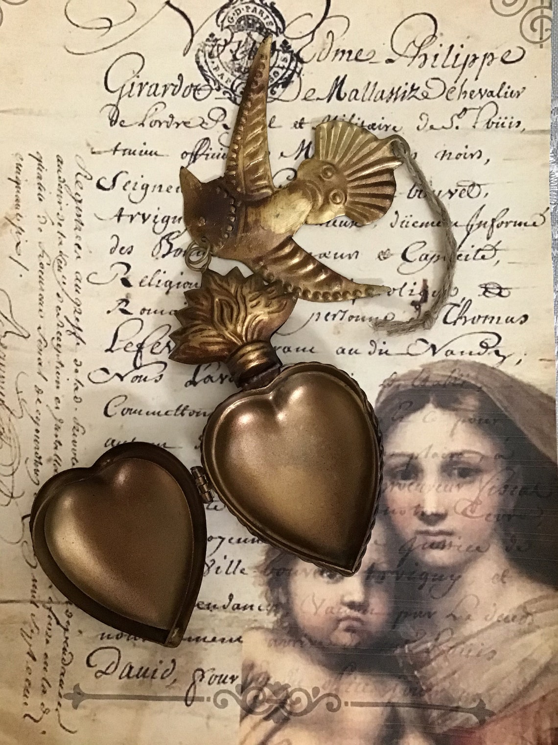 Blessed Dove Milagros in Antiqued Gold Finish Locket Style - Etsy