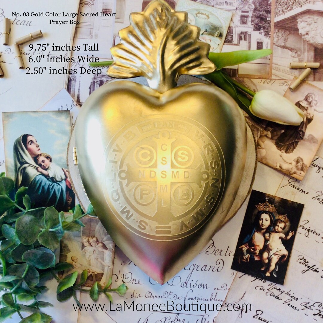 Gold Sacred Heart Prayer Box, VADE RETRO SATANA, Hanging Ornament No. 3 ...