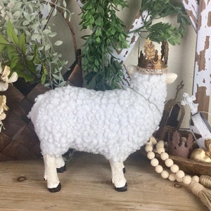 Large Standing Sheep With Crown and Crucifix Necklace, Resin Sheep ...