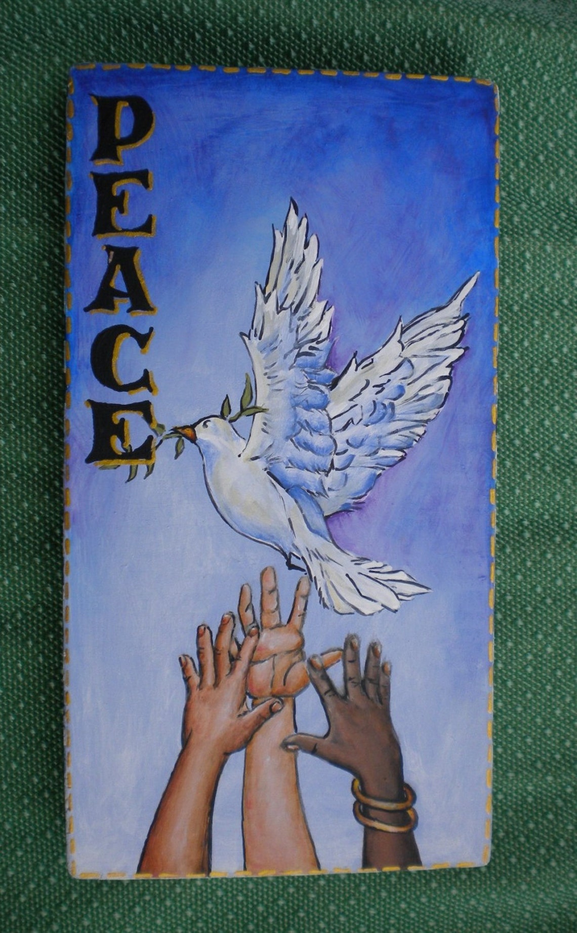 Peace // Handpainted Whimsical Wooden Blocks // Hand Painted // White ...