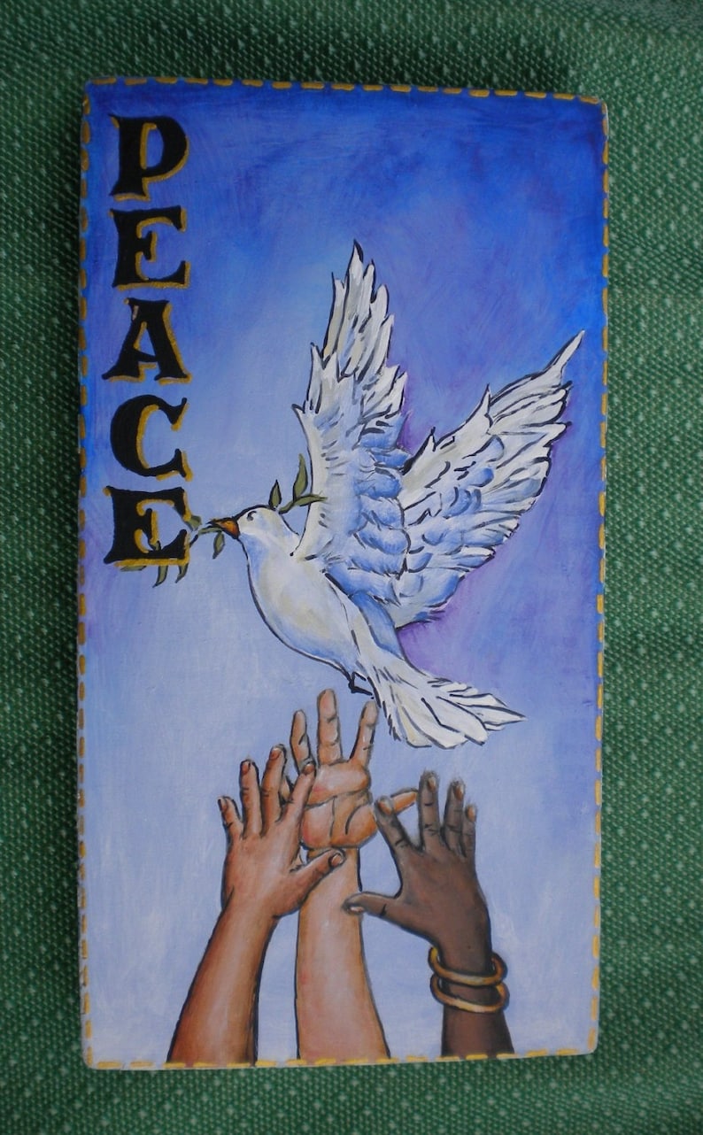 Peace // Handpainted Whimsical Wooden Blocks // Hand Painted // White ...