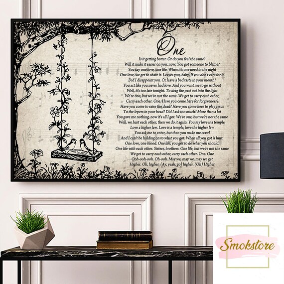 Wall Décor One Lyrics Poster Adam Clayton Poster U2 One Art,Wall Art ...