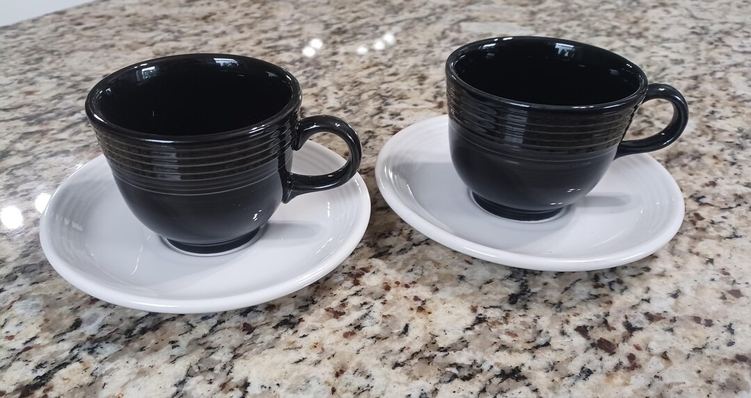 Fiestaware Black and White Teacup Saucer Set Homer Laughlin - Etsy