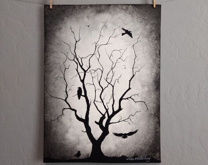 Conspiracy - Creepy Spooky Halloween Tree Ravens Crows Black and White ...
