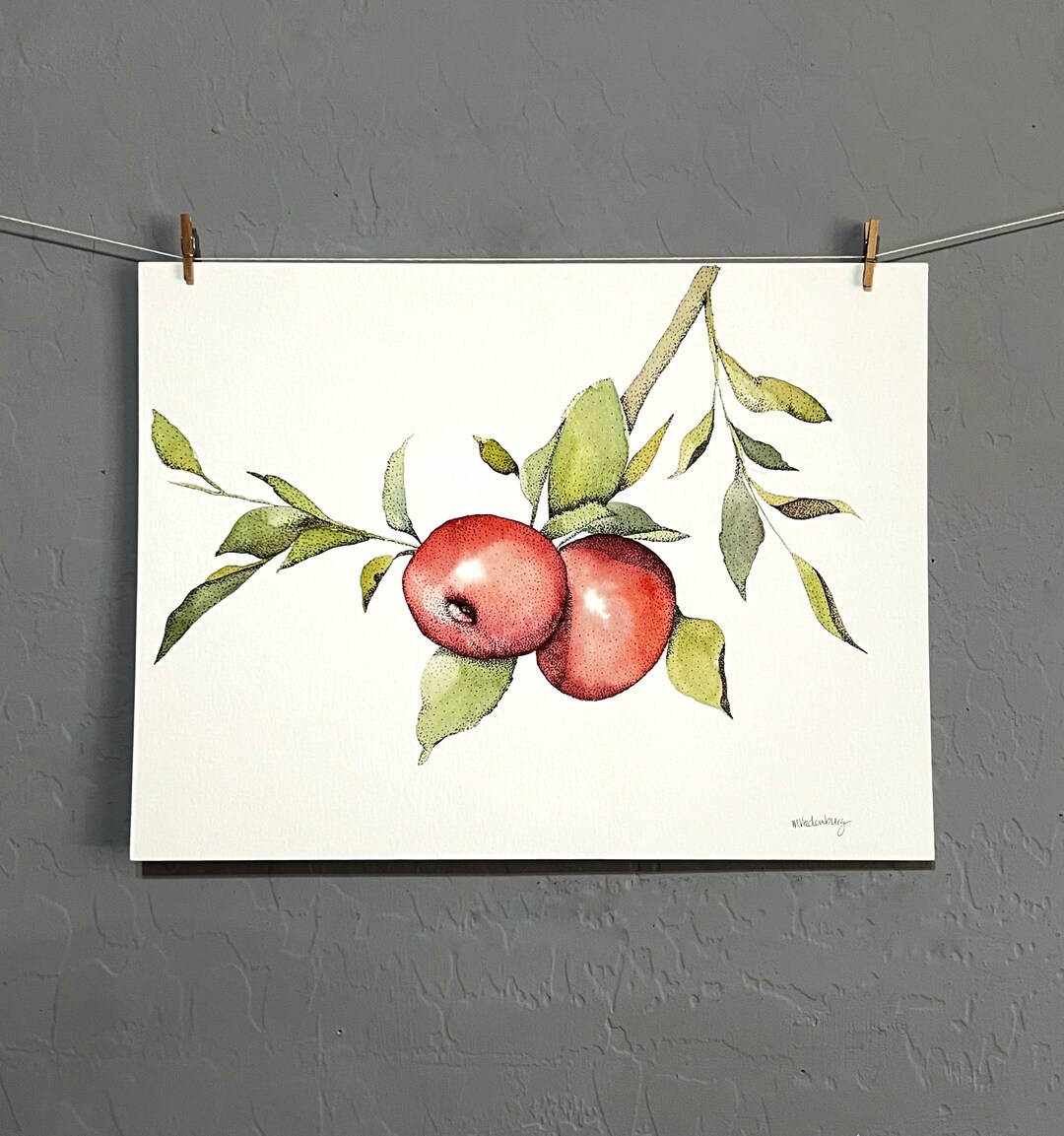 Apple - Pen and Ink Stippling With Watercolor Apple on Tree Orchard ...