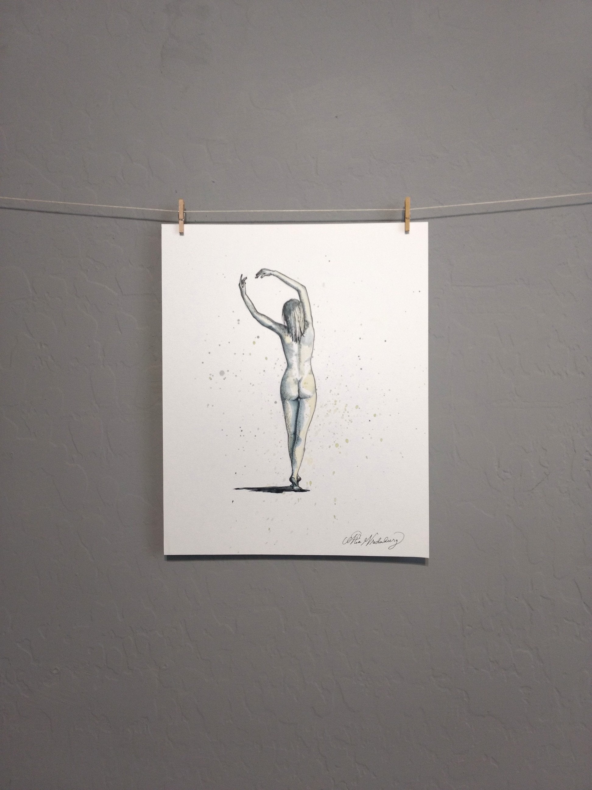 Blue and Yellow Figure Drawing Dancer Pose Yoga Art Minimalist Home ...