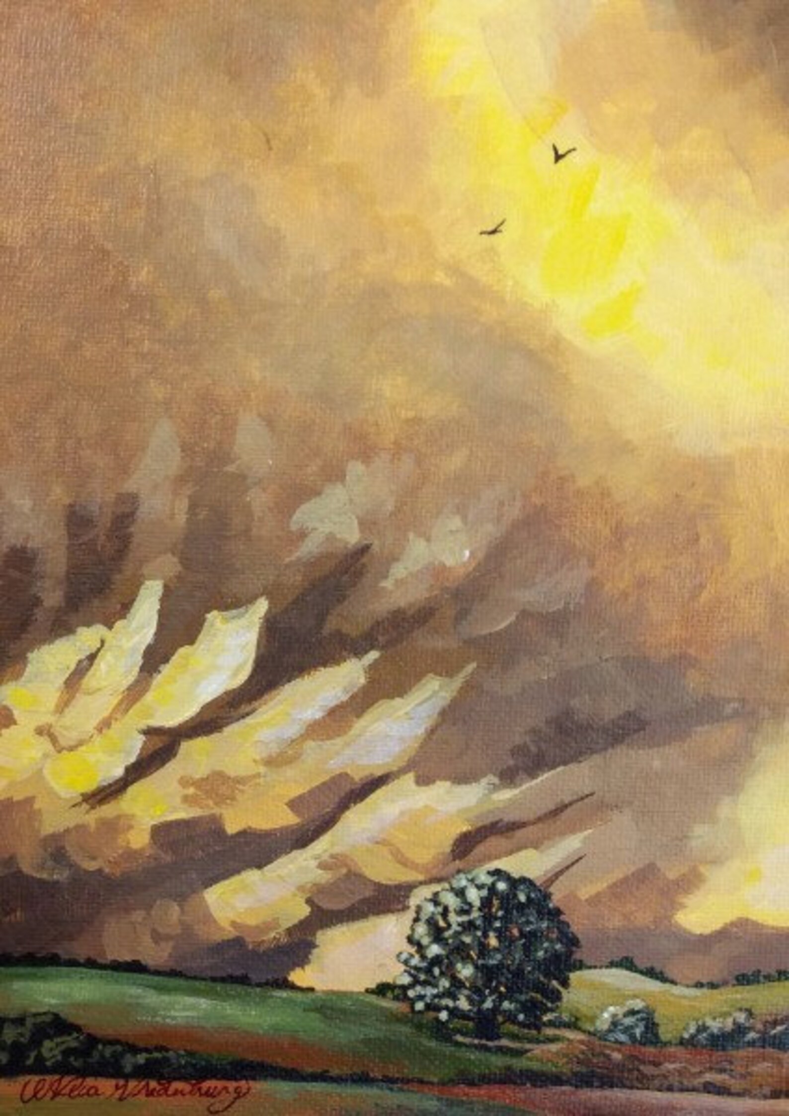 Golden - Yellow Storm Clouds Tree Landscape Modern Art Home Decor ...