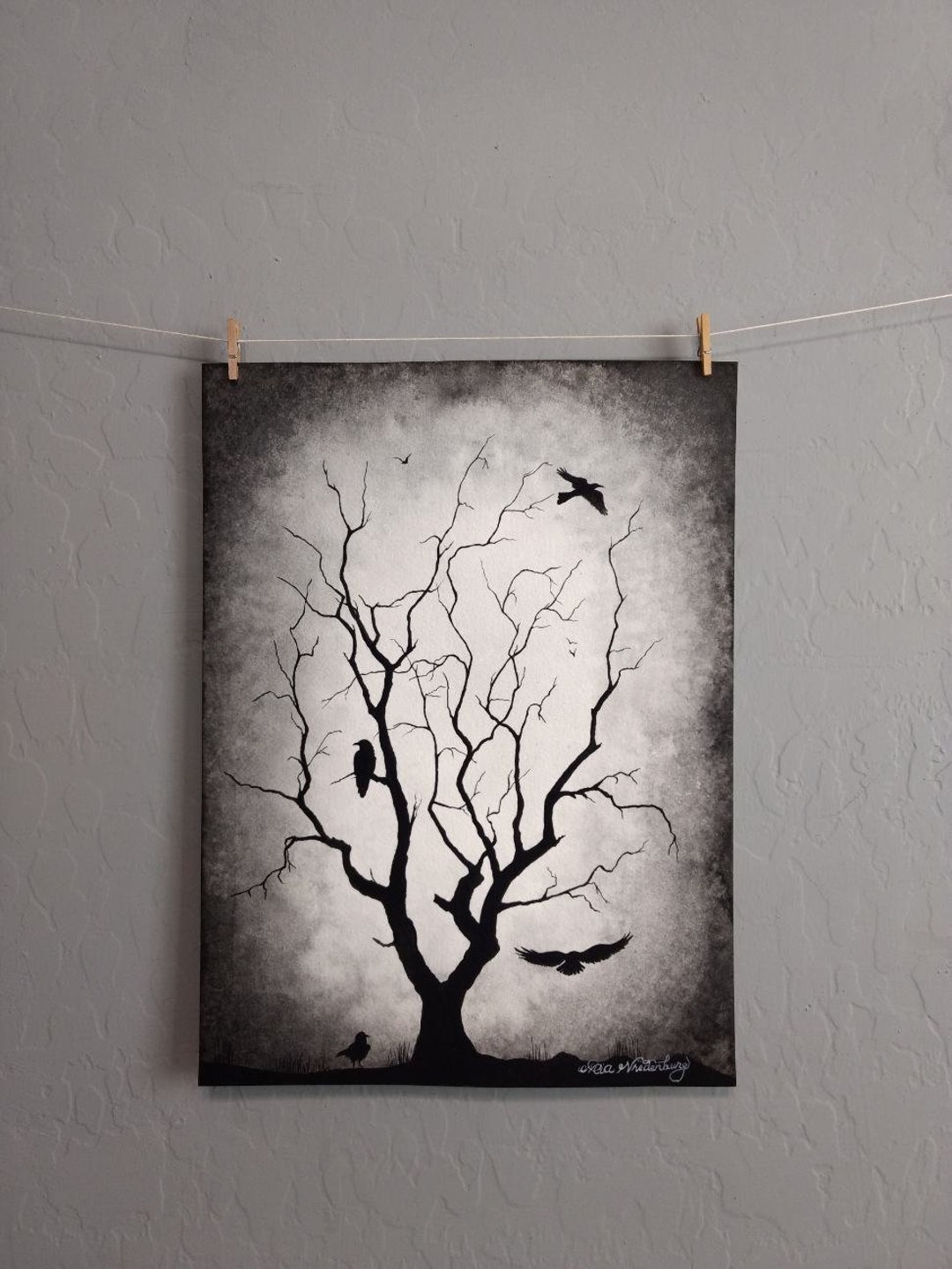 Conspiracy - Creepy Spooky Halloween Tree Ravens Crows Black and White ...