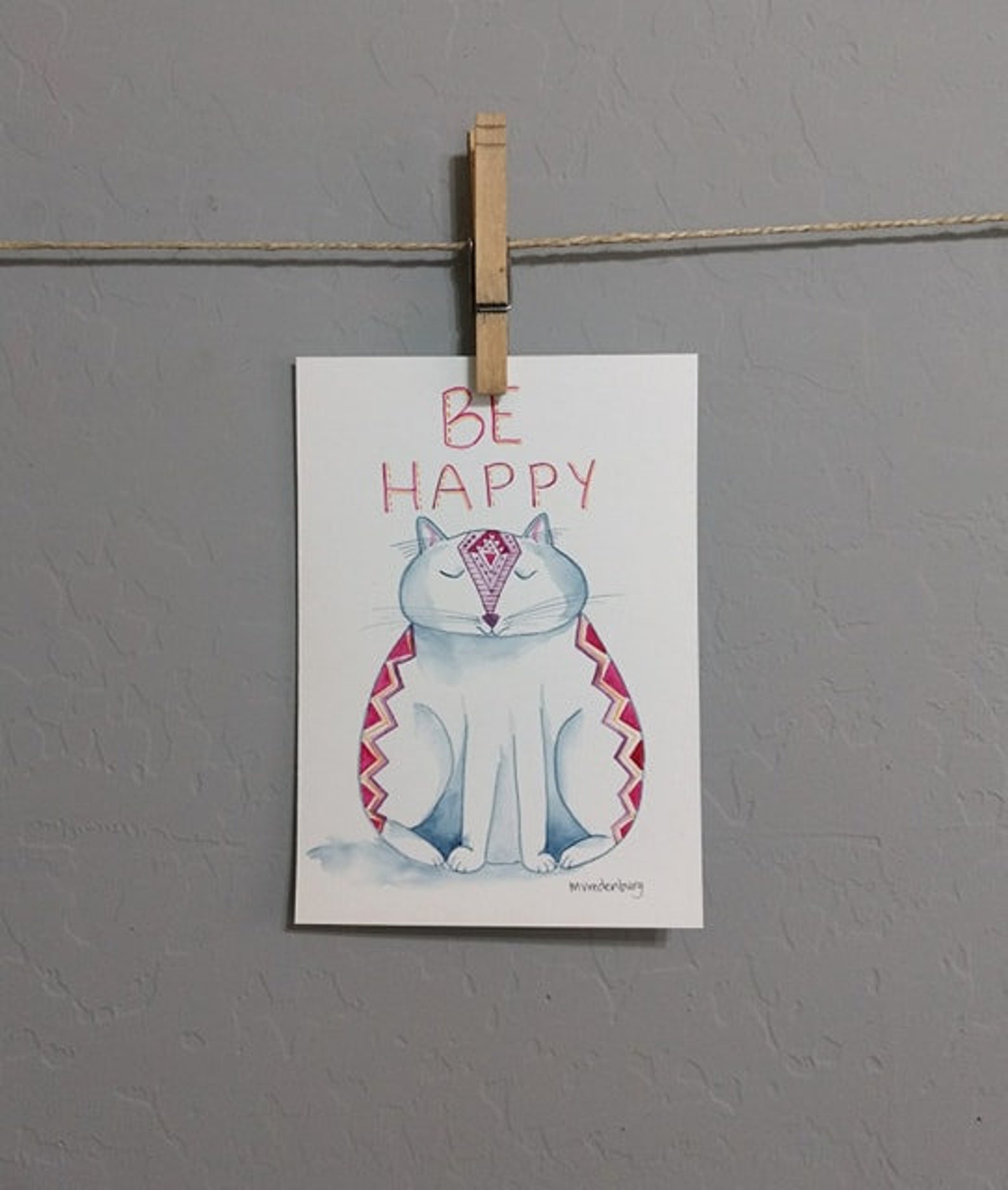 Be Happy Cat - Smiling Cat Texture Pattern - Original Watercolor ...