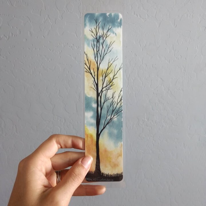 Tree Bookmark - Silhouette Tree Sunset Watercolor - Reproduction Print ...