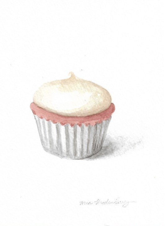 Red Velvet Cupcake Cream-cheese Frosting - Original Watercolor Painting ...