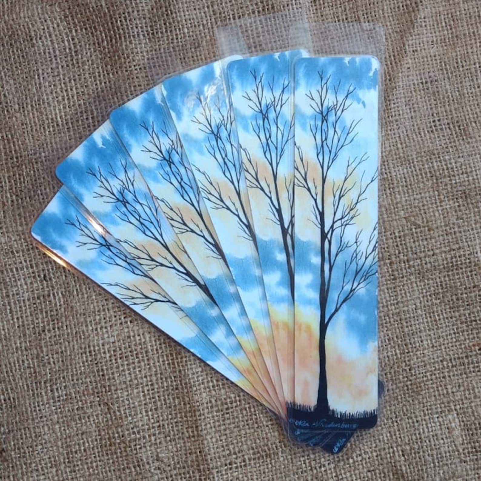Tree Bookmark - Silhouette Tree Sunset Watercolor - Reproduction Print ...