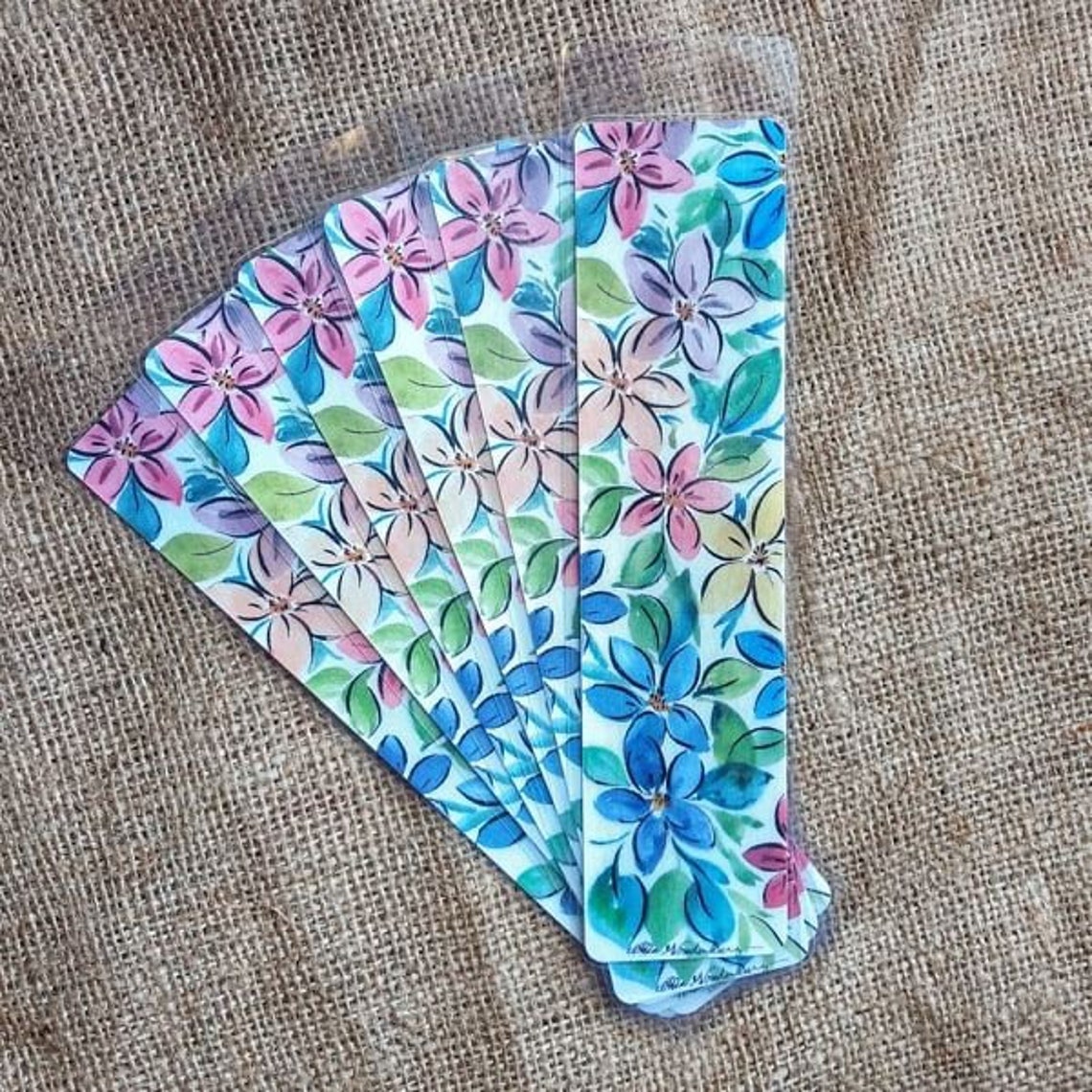 Floral Bookmark Abstract Flowers Laminated Reproduction - Etsy