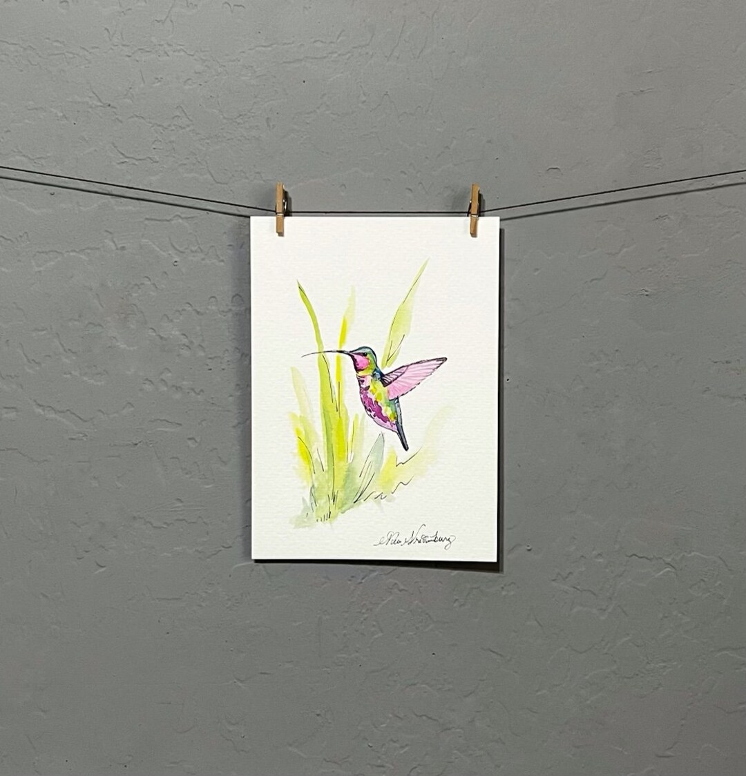 Flutter Hummingbird Watercolor Painting Home Decor Bird Art 5x7 ...