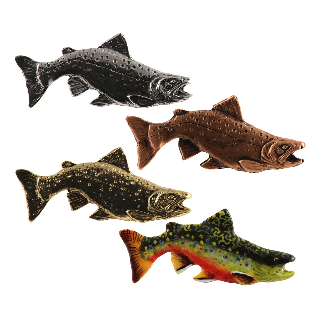 Brook Trout, Brookie, Curved Fish Pin, Pewter, F007A, 2" Lapel Pin, Hat ...